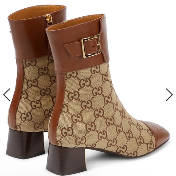 Gucci | Shoes | Gucci Ellis Gg Logo Leather Trimmed Ankle Boots Camel ...